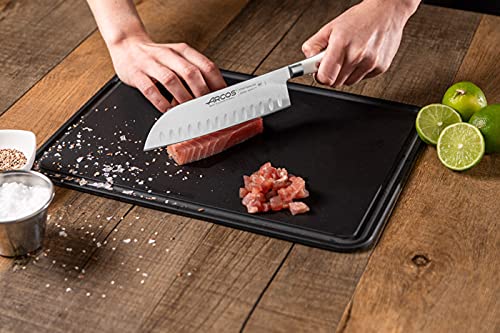 ARCOS Forged Santoku Knife 7 Inch Stainless Steel. Japanese Sharp Knife For Cutting Meat, Fish and Vegetables. Ergonomic Polyoxymethylene Handle and 180mm Blade. Series Riviera Blanc. Color White,