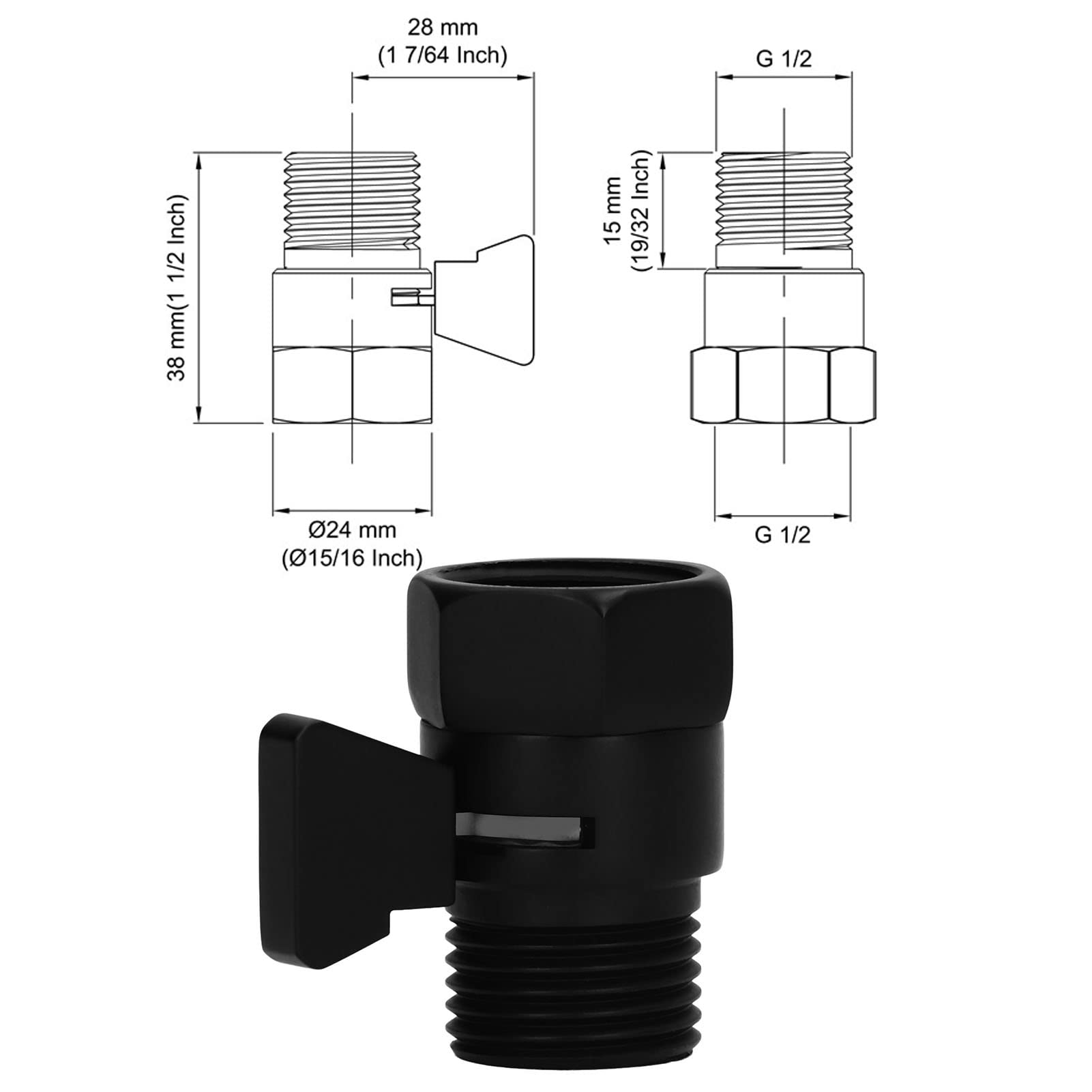G1/2 Inch Shower Head Bathroom Kitchen Stopcock