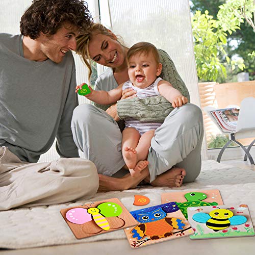 TOPTETN Wooden Puzzles for Toddlers - 6 Pack Animals Colorful Jigsaw Puzzles for Kids Boys Girls Ages , Children's Learning Educational Panel Puzzle Floor Puzzle
