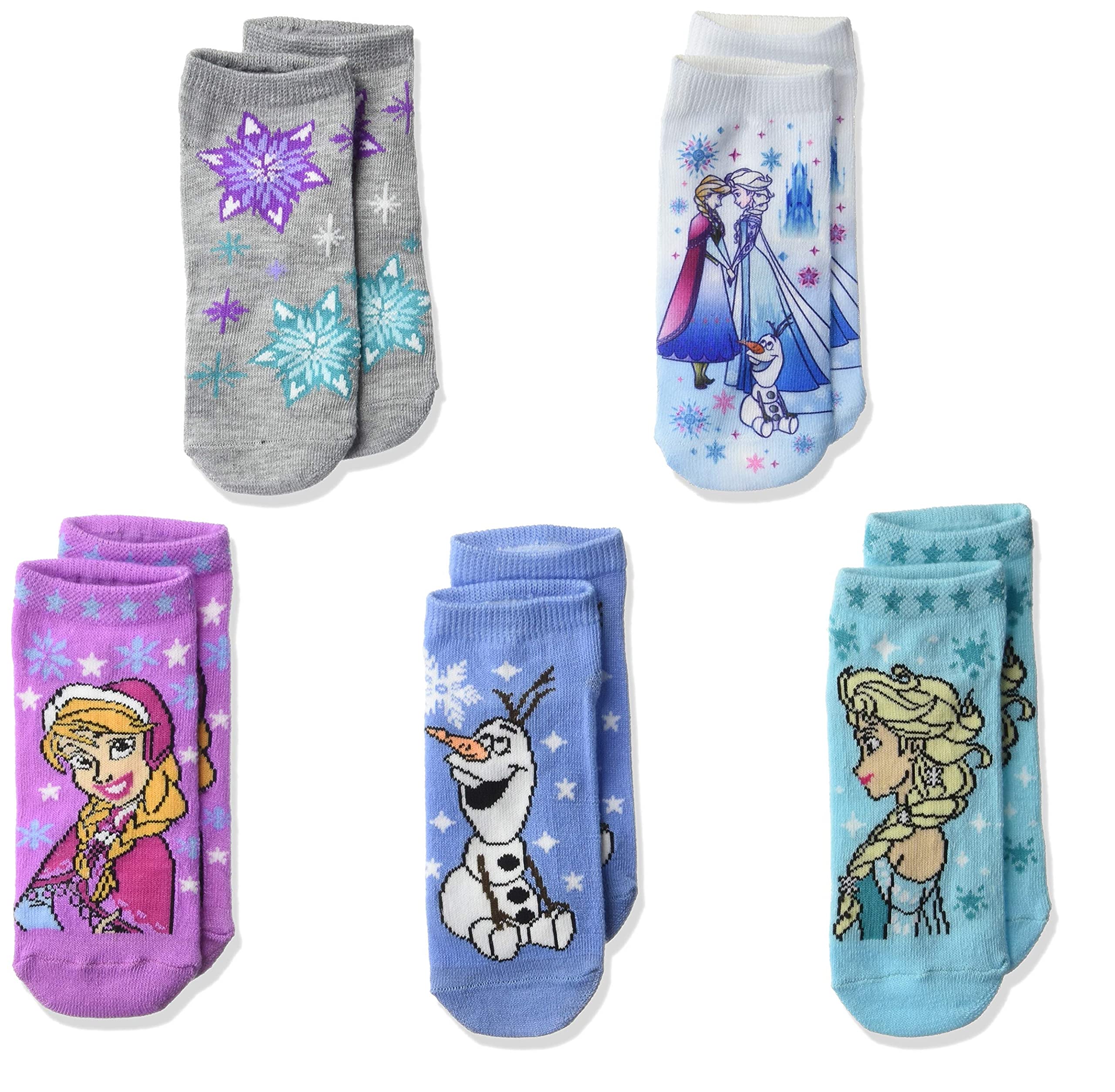 Disney Frozen Girls 5 Pack Shorty, assorted sherbet, Fits Sock Size 6-8.5 Fits Shoe Size 7.5-3.5