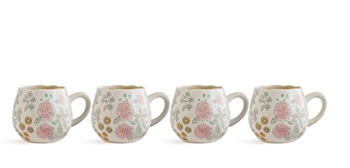 Dorotea Hand Painted Coffee and Tea Mugs, 16 Ounce, Set of 4, Assorted