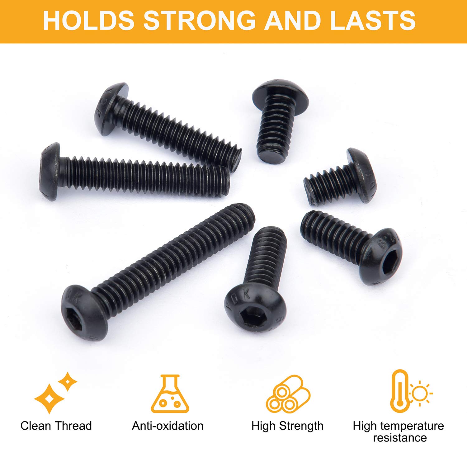 VIGRUE 305Pcs 1/4-20 Bolt and Nut Assortment Kit, 1/4-20 Black Button Head Socket Cap Screw Nuts Washers Kit, Assorted Allen Head Screws, Class 12.9 Alloy Steel