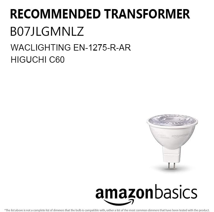 Amazon Basics MR16 LED Light Bulb, 50 Watt Equivalent, Energy Efficient 7W, GU 5.3 Base, Warm White 3000K, Dimmable, 10,000 Hour Lifetime, 12V Low Voltage, 6-Pack