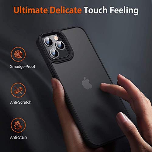 TORRAS Shockproof for iPhone 12 Pro Max Case, Military Grade Drop Protection Translucent Matte Case Compatible for iPhone 12 Pro Max Phone Case, Guardian Series, Black