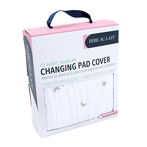 Bebe au Lait Classic Muslin Changing Pad Cover, 100% Cotton Muslin, One Size Fits Most - Luna