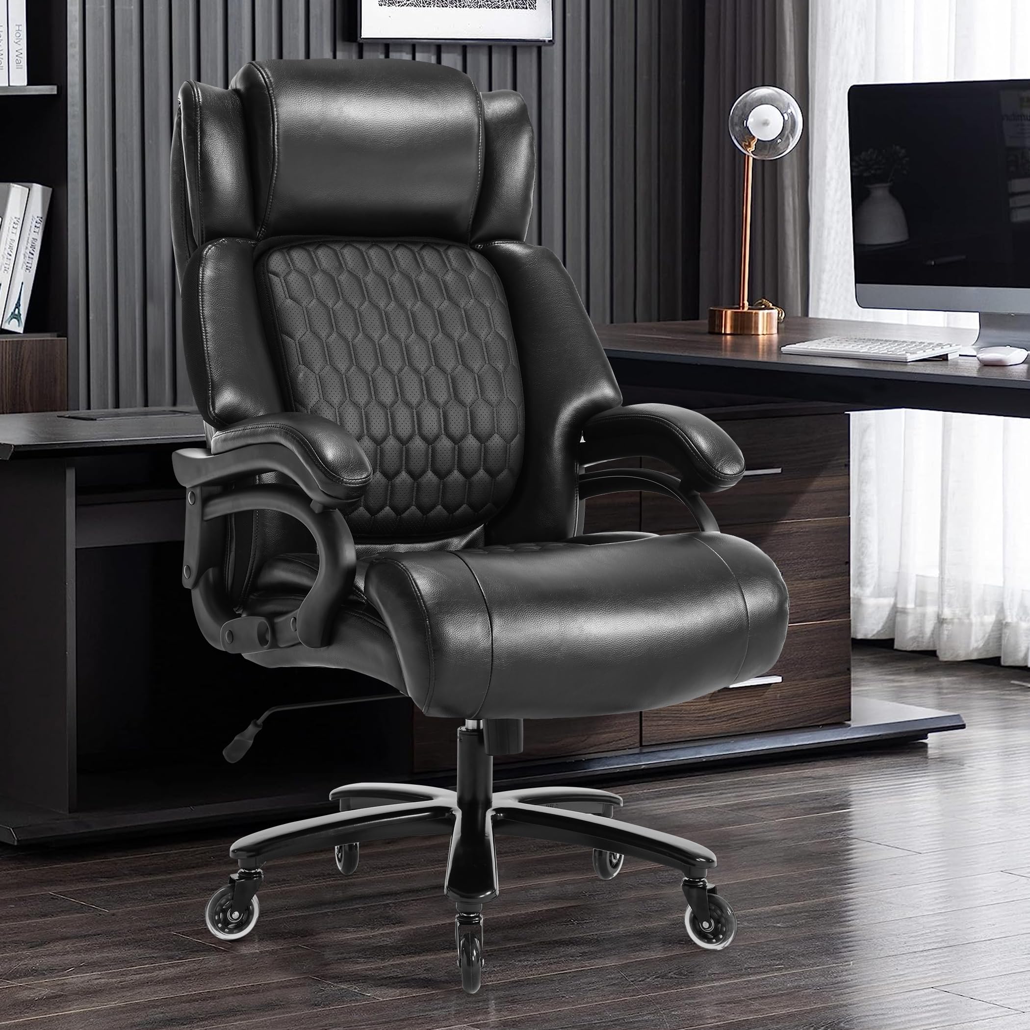 500lbs Big and Tall Office Chair Click2 Lumbar Support Ergonomic Executive Office Chair for Heavy People Wide Seat Home Office Desk Chair with Quiet Rubber Wheels Heavy Duty Metal Base Computer Chair