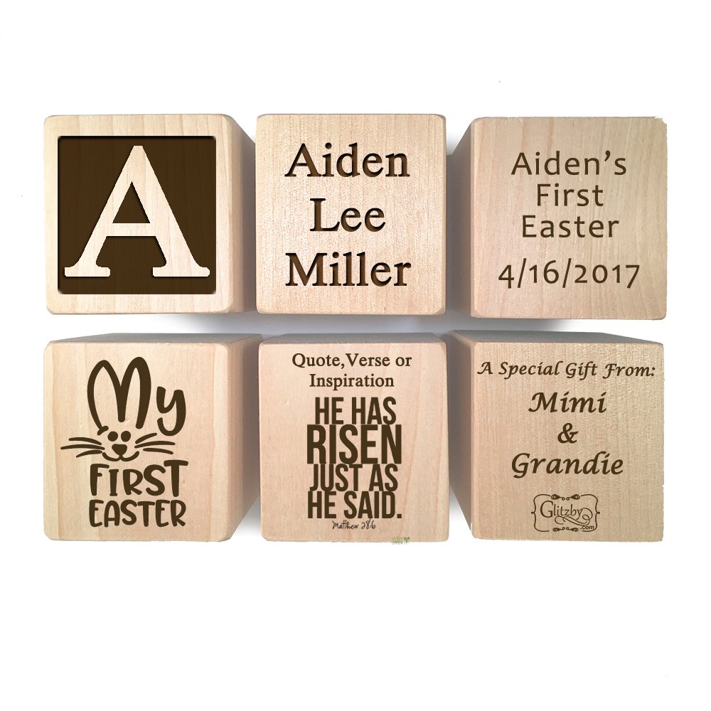 Baby's First Easter Gift 2024 - Personalized Block Easter Gift Custom Engraved Wooden Baby Block for Boy and Girl Choose Image Easter Basket Bunny Egg He is Risen My First Easter Cross