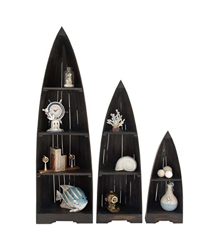 Deco 79 Wood Boat 6 Shelf Shelving Unit, Set of 3 77", 57", 37"H, Brown