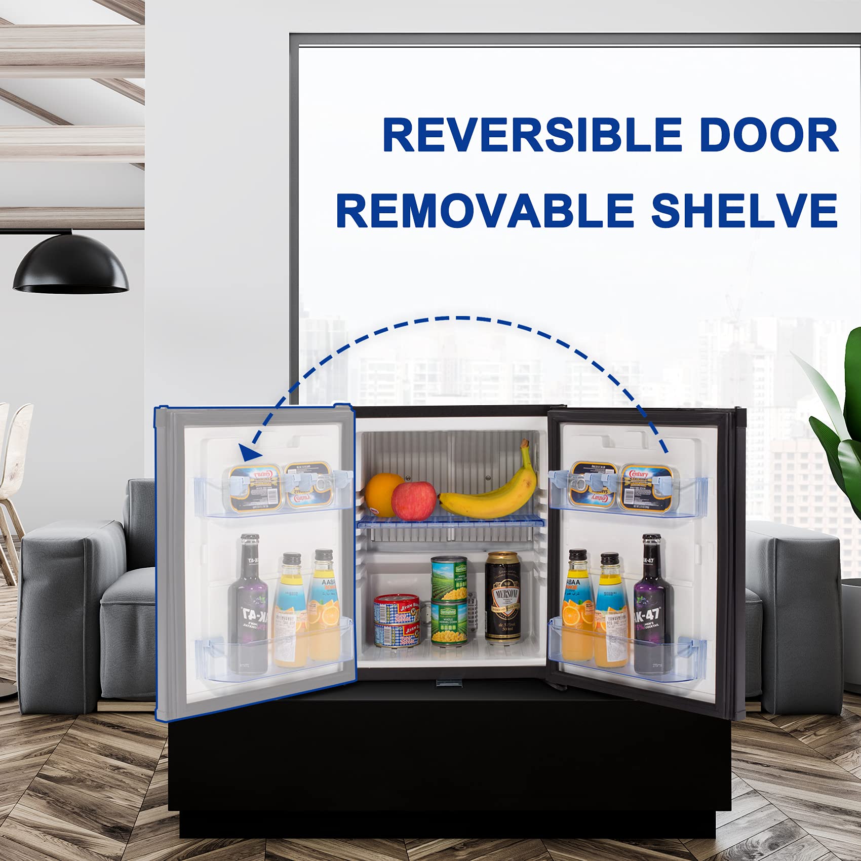 SMETA Compact Refrigerator Lockable for Semi Truck RV Apartment Dorm Office, 1.7 Cu. Ft Mini Fridge with Lock for Beverage, Quiet, Reversible Door
