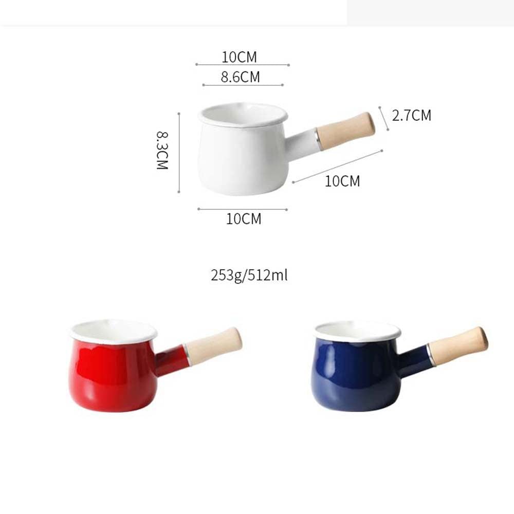 500ml Enamel Milk Pan with Wooden Handle Mini Saucepan Cookware Pan for Gas Cooker Kitchen Tool(Blue)