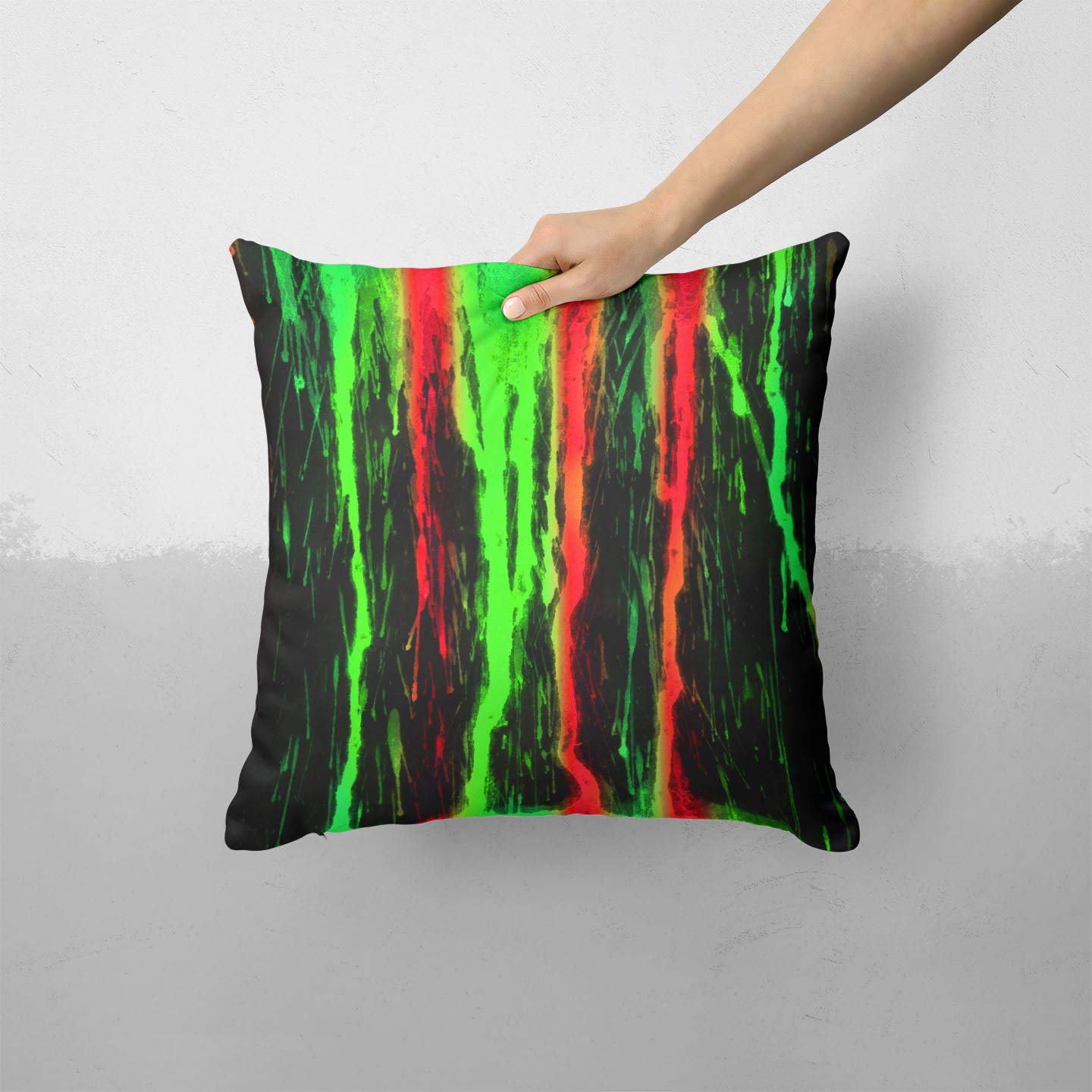 iiRov Running Neon Green and Coral Watercolor Paint - Custom Decorative Home Decor Indoor or Outdoor Throw Pillow Cover for Sofa, Bed or Couch Cushion (Pillow CASE Cover ONLY)