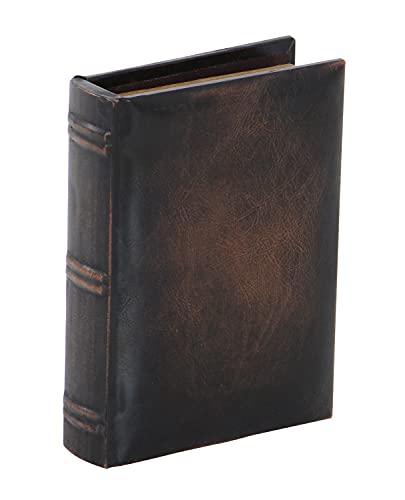 Deco 79 Wood Faux Book Box with Faux Leather Detailing, Set of 3 13", 10", 8"H, Brown