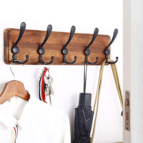 WEBI Coat Rack Wall Mount,Coat Hooks Wall Mounted,16ββ Hole to Hole,Wood Coat Hanger Wall,Hook Rack Rail,5 Triple Hooks for Hanging Coats,Jacket,Clothes