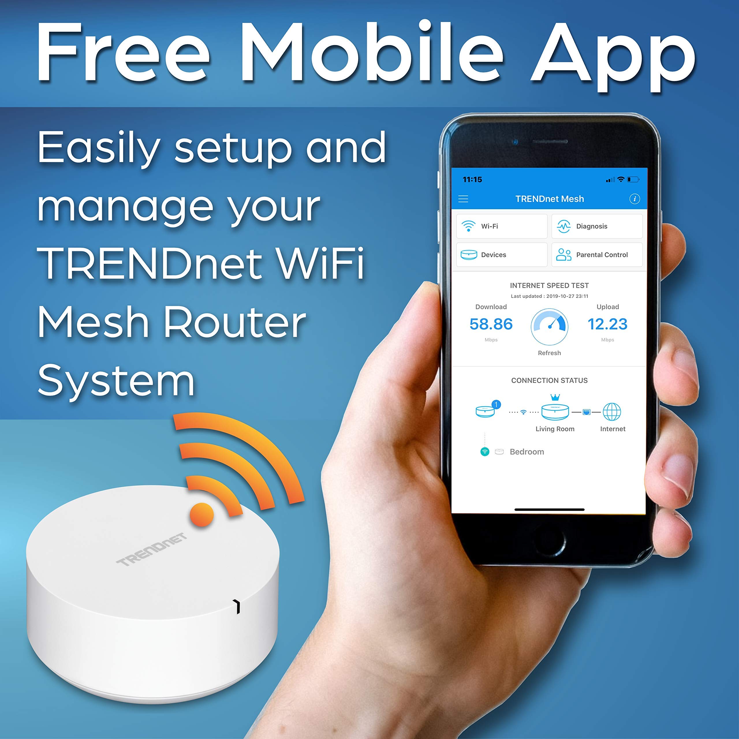 TRENDnet AC2200 WiFi Mesh Router System, TEW-830MDR2K,2 x AC2200 WiFi Mesh Routers, App-Based Setup, Expanded Home WiFi(Up to 4,000 Sq Ft. Home)(Renewed)