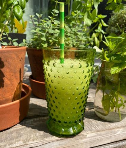 ALINK Bamboo Print Paper Straws, Biodegradable Disposable Party Drinking Straws for Juices, Shakes and Smoothies, Pack of 100