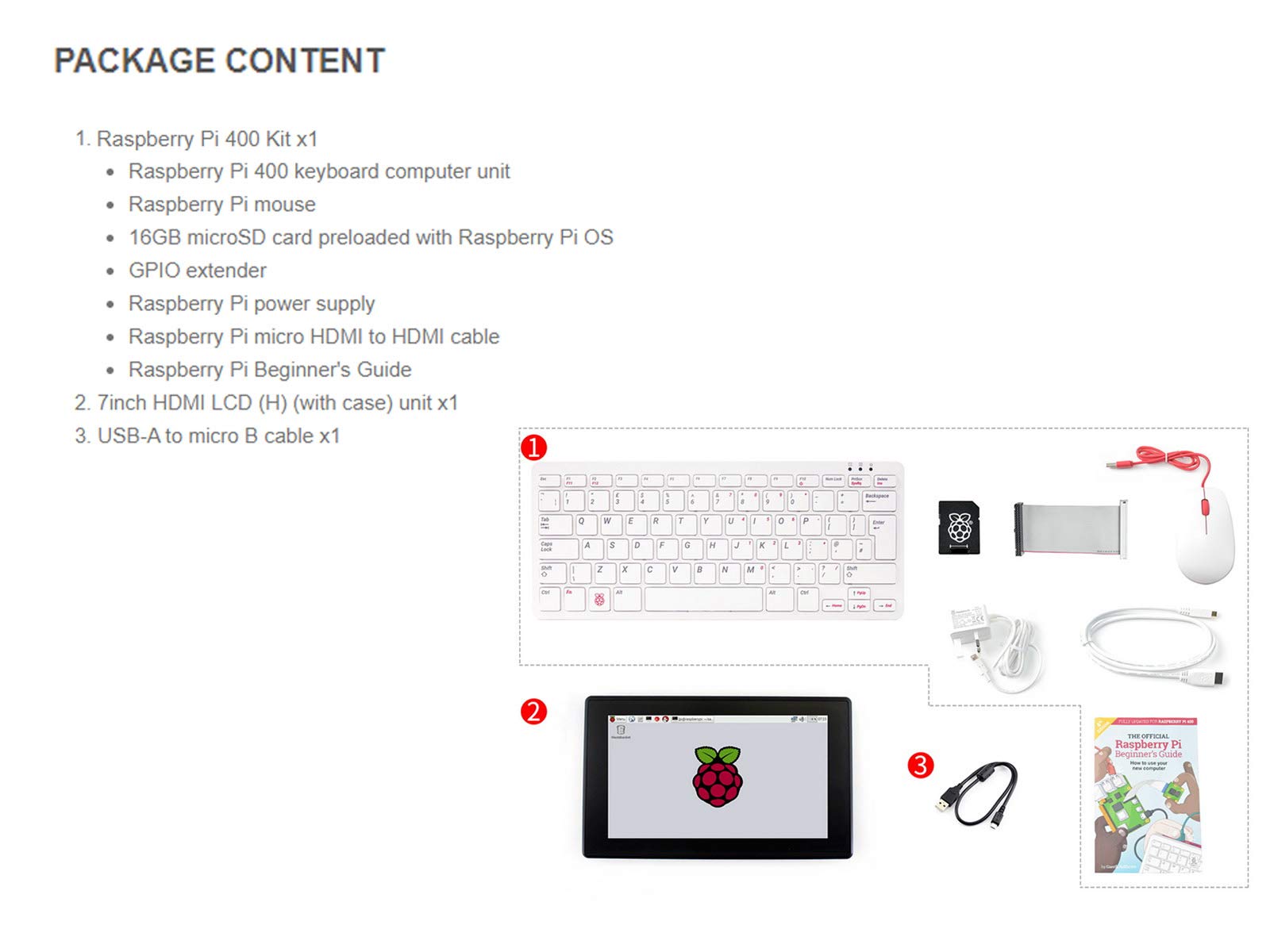 Waveshare Pi400 Kit Compatible with Raspberry Pi Bundle with 7inch HDMI Touch Display 1024×600 Pixels HDMI Port Up to 5-Point Capacitive Touch Support (9 Items)