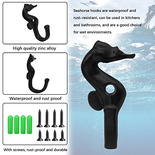 AOAOYING Wall Storage Hooks β Hippocampus Decorative Wall Mounted Coat Hooks for Hanging Coats, Scarves, Bags, Purses, Backpacks, Towels Indoor and Outdoor Hooks (Black 5 Pack)