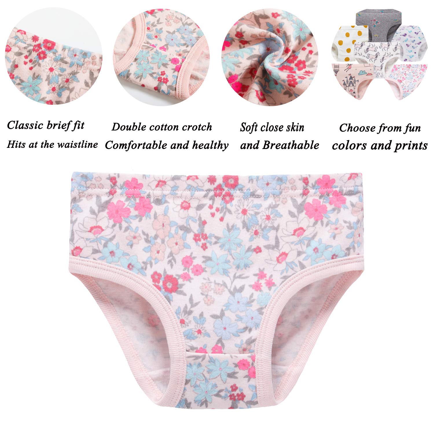 Sladatona Little Girls' Soft Cotton Underwear Bring Cool, Breathable Comfort Experience Panty 2-3t Gray White