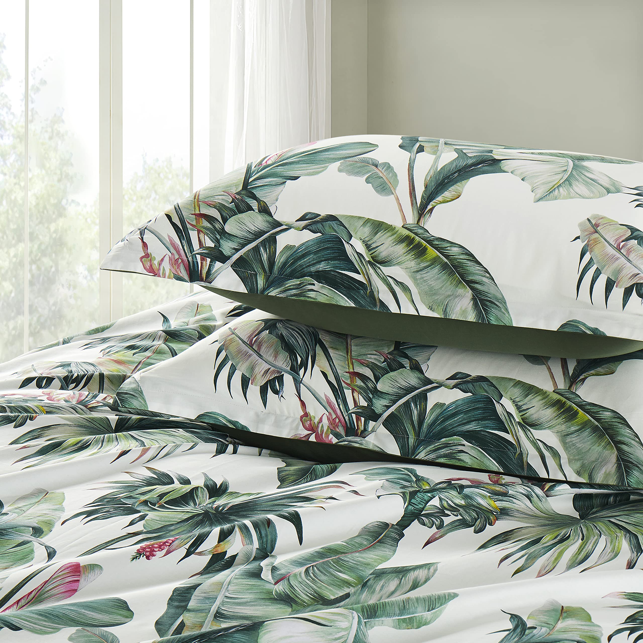 Get Bed Ready Fresh Palm Leaf Foliage Tropical Chic Plants Modern Botanical Nature Palma Bedding Verdant Greens Cotton Duvet Cover Set Boho Vibe Exotic Paradise Island Flower Tree (King, Rainforest)