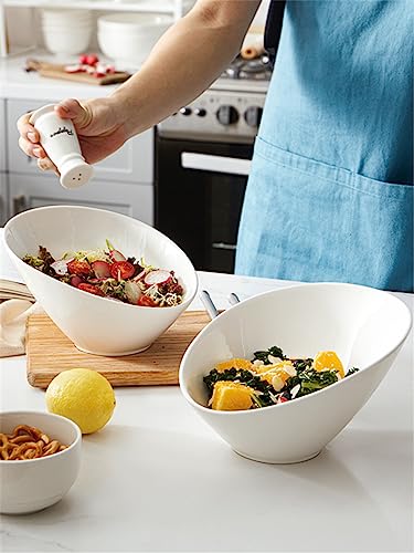 DOWAN 26 OZ Salad Bowls 2 Packs - 9.5" Large Serving Bowls - Angled Bowls for Salad, Pasta, Fruit, Macaroni, Taco, Sauces - Slanted Curve Bowls for Restaurant, Party, Daily Use, Wedding, Anniversary