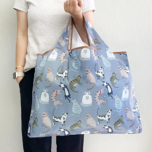 allydrew Large Foldable Tote Nylon Reusable Grocery Bags, Cool Felines