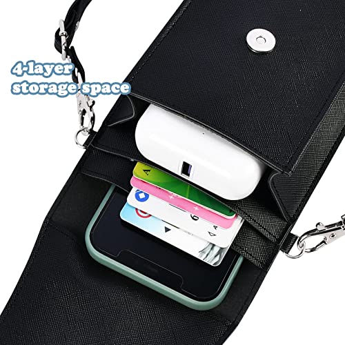 Ansxiy Black Leather Phone Purse with Clear Window, 6.7" Touchscreen Compatibility, Magnetic Closure & Waterproof - Crossbody Wallet Case with Shoulder Strap
