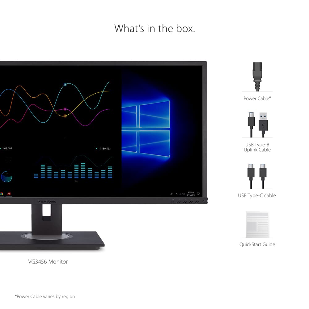 ViewSonic VG3456 34 Inch 21:9 1440p Monitor with Ergonomics Design, USB C, FreeSync, Docking Built-in (Renewed)