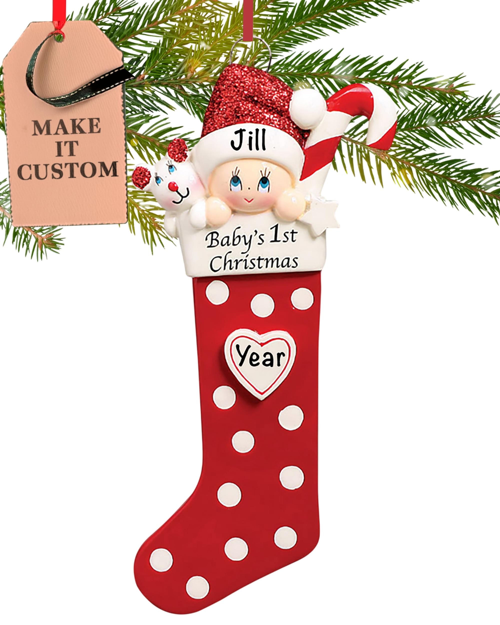 Personalized Baby Ornament 2024 – Fast & Free 24h Customization – Baby First Christmas Ornament for Tree – Custom Gift Wrapped Red Baby 1st Christmas Stocking Keepsake for Newborns