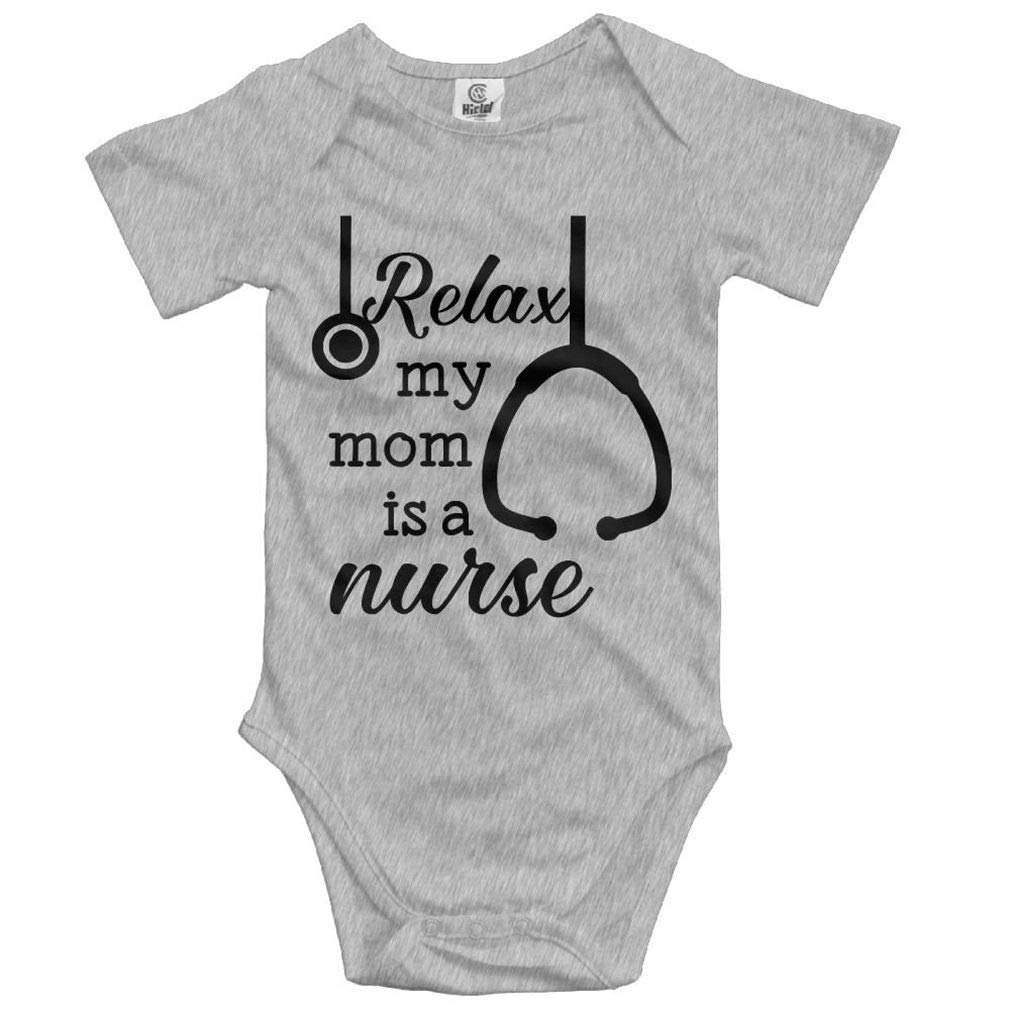 LyCheer Relax My Mommy is A Nurse Cute Toddler Rompers Unisex Baby Short Sleeve Bodysuit Ash