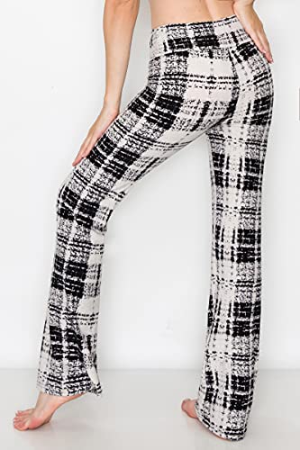 ALWAYS High Waist Flare Pants - Buttery Soft Bootcut Leggings Palazzo Black and White Plaid 2942 XL