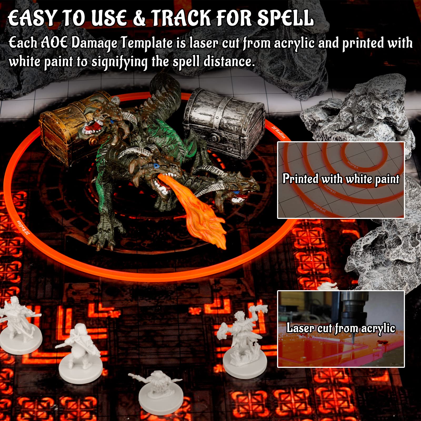 Area of Effect Spell Templates Set of 15 (Included Cube, Cone, Circle, and Line) Acrylic AOE Damage Marker Tabtop RPG Gaming Accessories for Dungeons and Dragons, Pathfinder, D&D