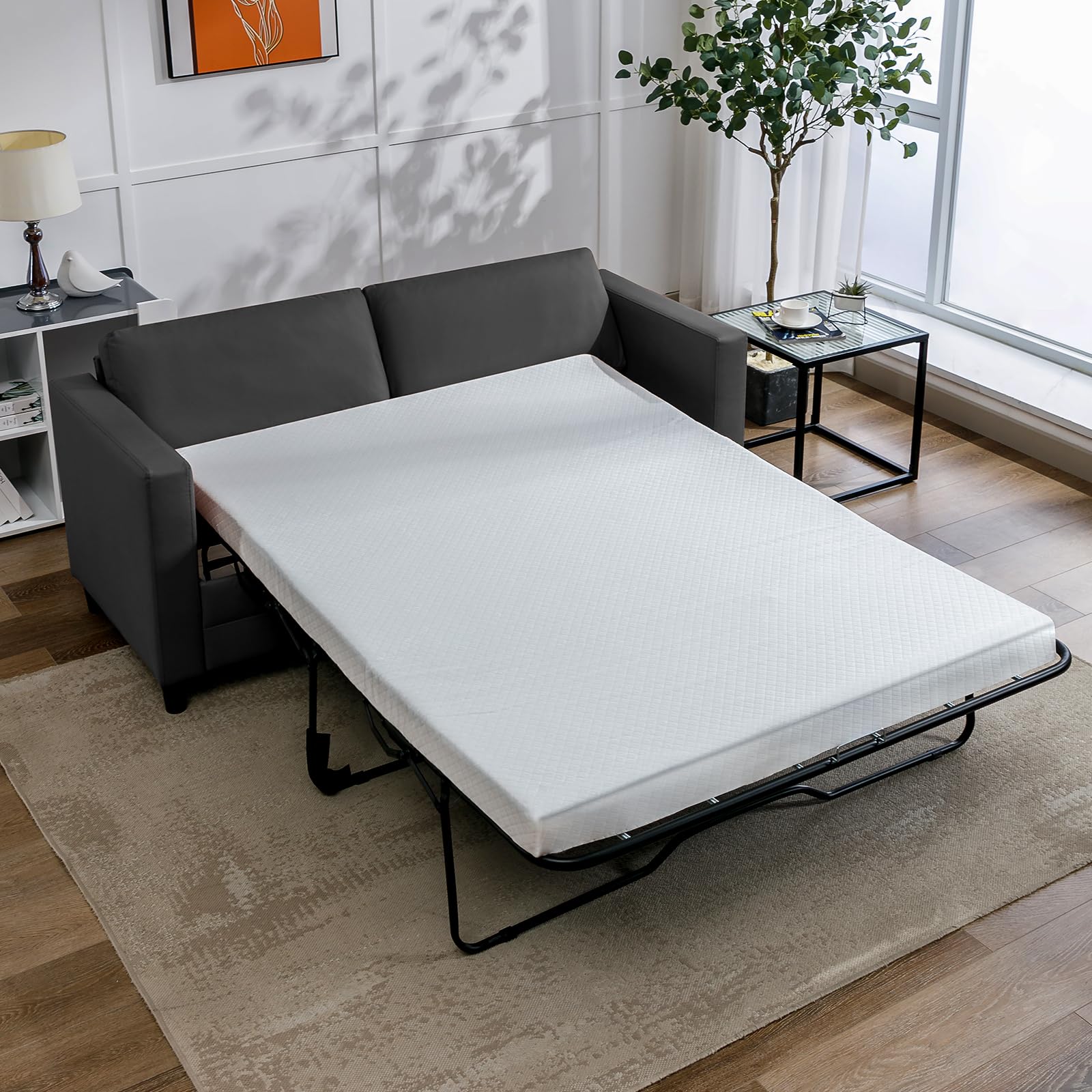 ADOWORE Queen Pull Out Sofa Bed, 2-in-1 Convertible Sleeper Sofa with Mattress, Leather Sofa Bed Couch with Metal Frame, Large Sofa Sleeper Pullout Couch Bed for Living Room Office