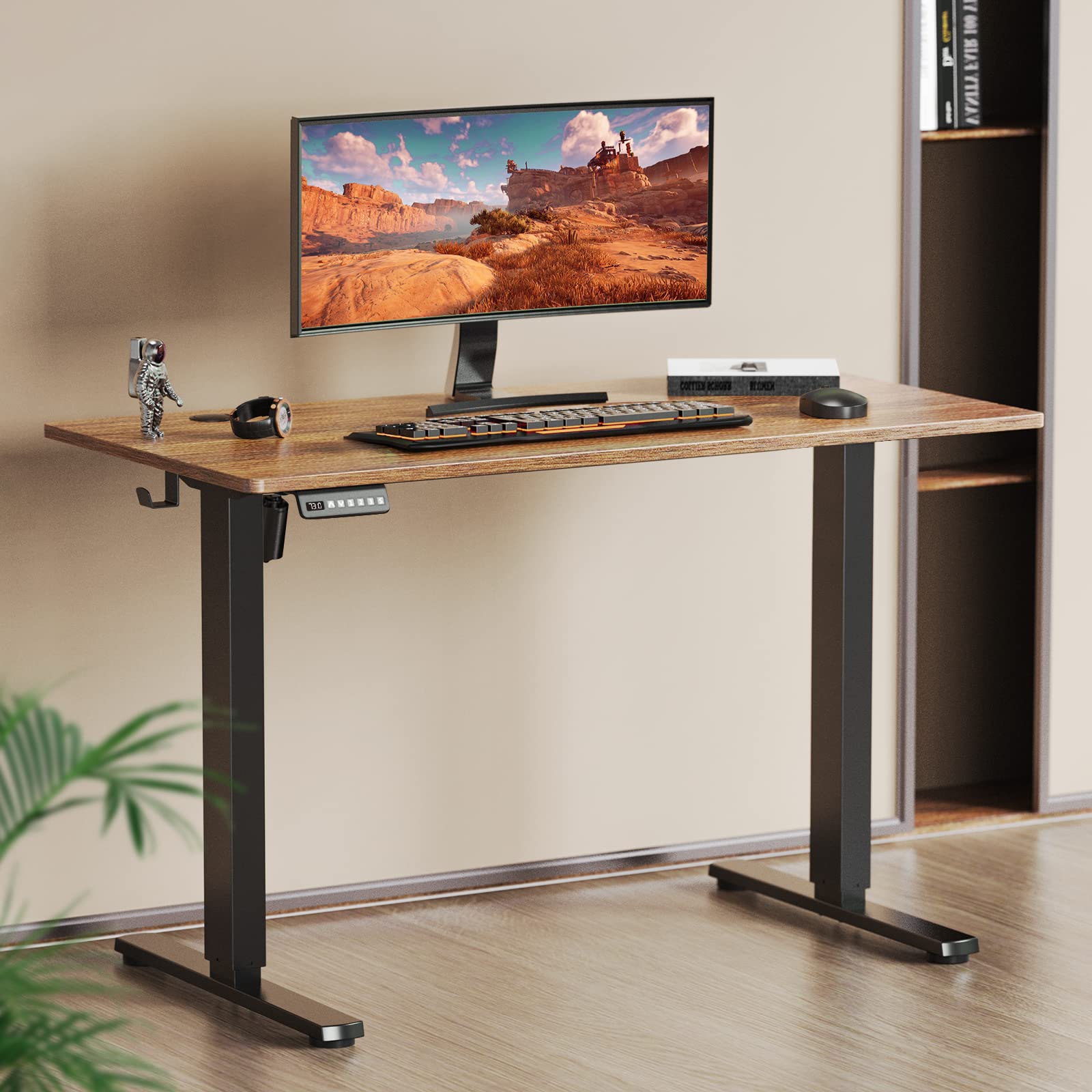 Sweetcrispy 55 x 24in Adjustable Height Electric Standing Computer Home Office Desk Ergonomic Workstation with 3 Memory Controller, 55"x24", Rustic Brown+Black