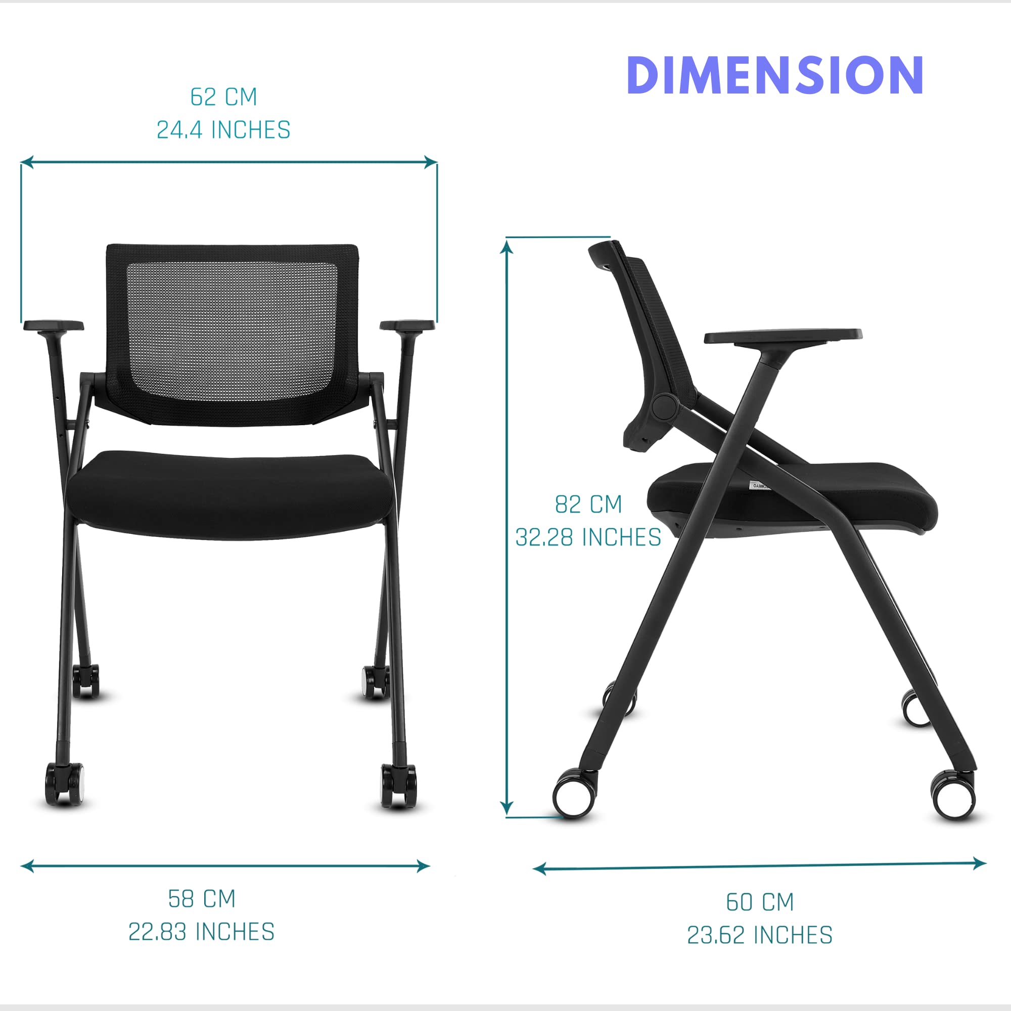 40 Chairs Stackable Conference Room Chairs with Wheels and Paddle - Ergonomic Mesh Back and Arms for Meeting, Conference, Reception, Training Room Chair & Office Desk Folding Chairs, Set of 40, Black