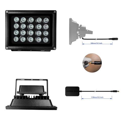 JCHENG SECURITY JC 210ft Infrared Illuminator, 20 LEDs 90 Degree Wide Angle IR Illuminator for Night Vision,Waterproof LED Infrared Flood Light Black