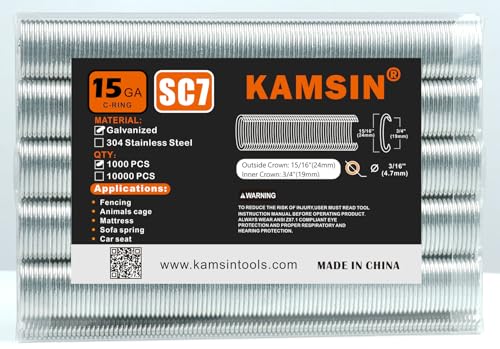 Kamsin SC7 15 Gauge Galvanized Steel 3/4-Inch Crown Hog Rings C Rings Staples Hog Ring Staples 1,000/Pack (1,000 PCS(Galvanized Steel))