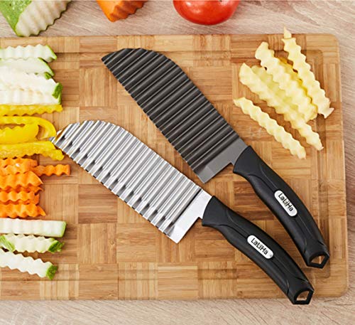 LaLiHa Crinkle Cutter Garnishing Knife for dough, Ripple French Fry Potato Cutter Stainless Steel Zig Zag Gadget Waves Chopper Knife,crinkle cutter for veggies Chip Blade Cooking Tools(Medium, Black)