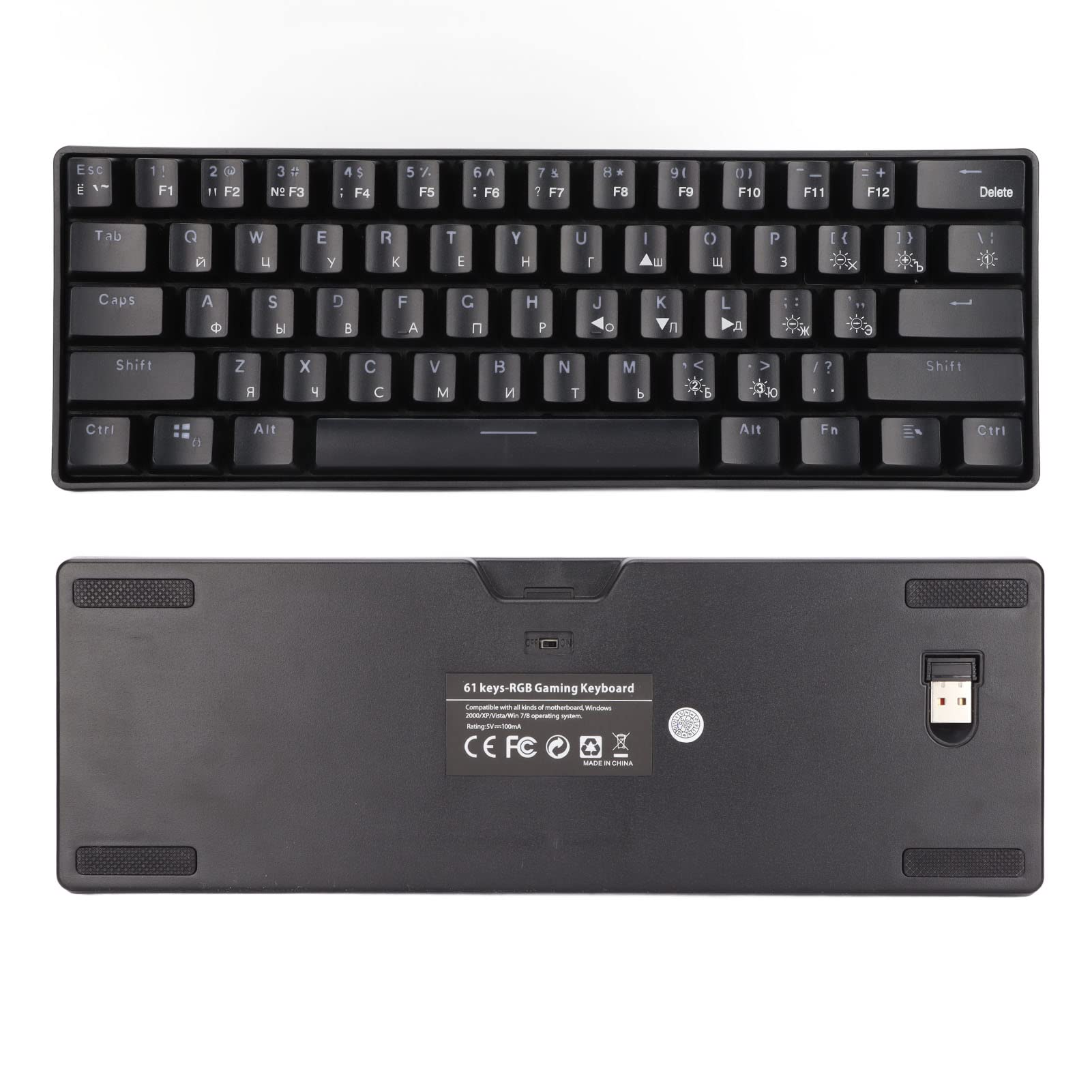 Acogedor Mechanical Keyboard with English and Russian Font, 61 Keys 2.4Ghz Wired Wireless Keyboard, 60 RGB Backlight Gaming Keyboard with Programmable Switch