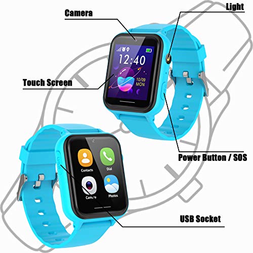 PTHTECHUS Kids Educational Smartwatch with SOS Call Games Music MP3 Flashlight Alarm 1.54-in Color Touchscreen Pedometer Watch is a Gift for Boys Girls Instead of Mobile Phone