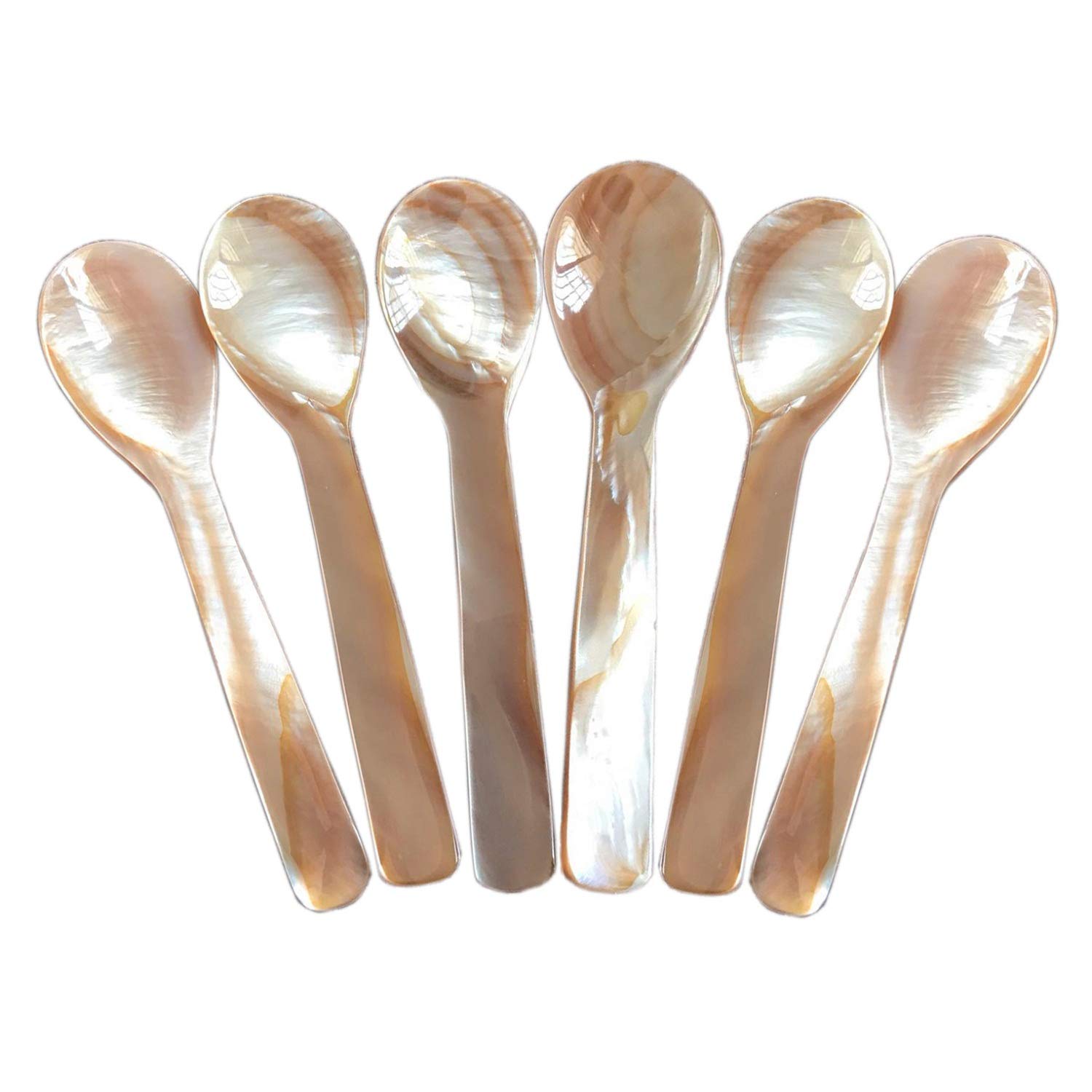 DUEBEL Set of 6 Mother of Pearl 3.55ā²ā² Caviar Spoons for Caviar Serving or Egg Serving