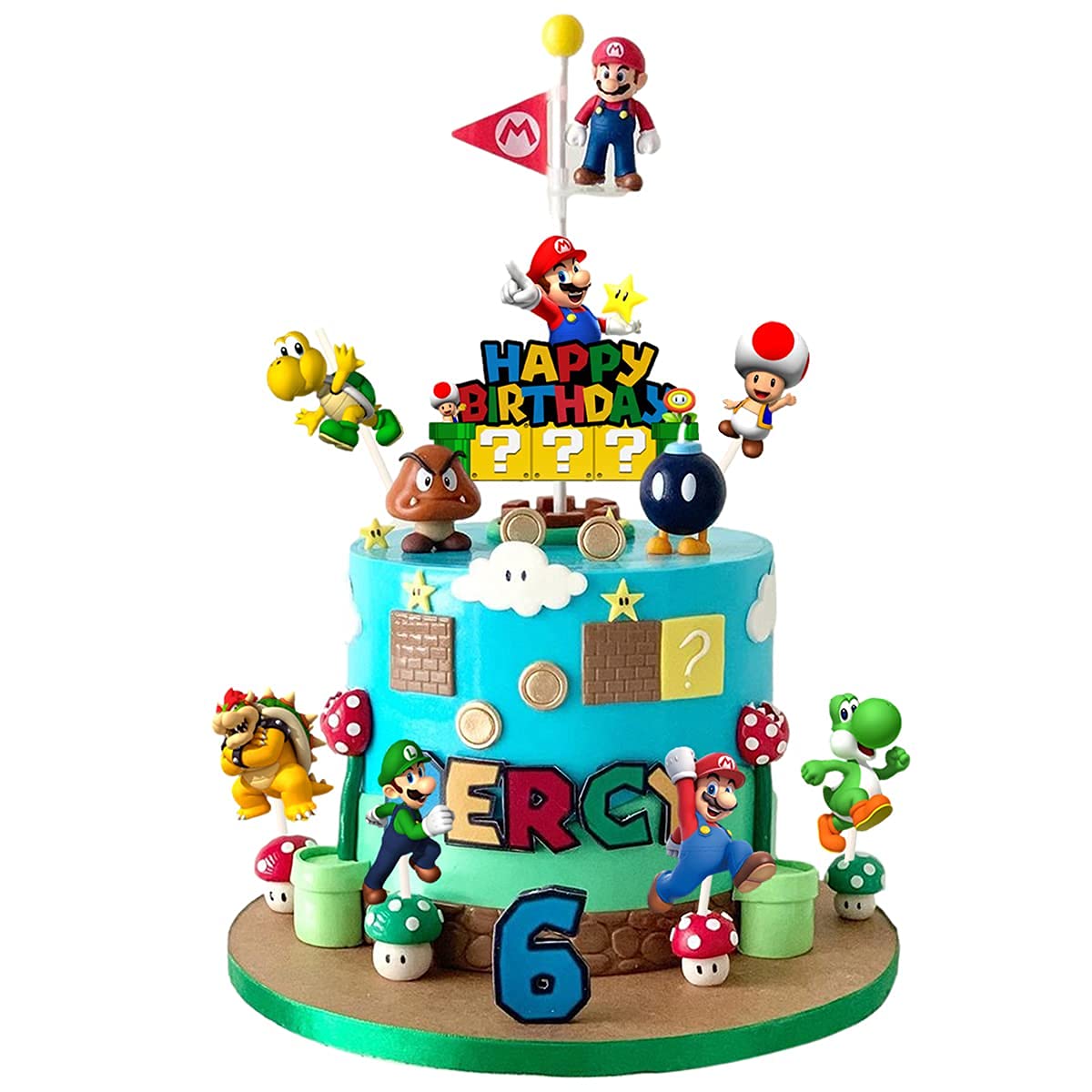 7pcs Acrylic Super Mario Happy Birthday, Mario Bros Smash Cake Topper, Party Supplies for Children