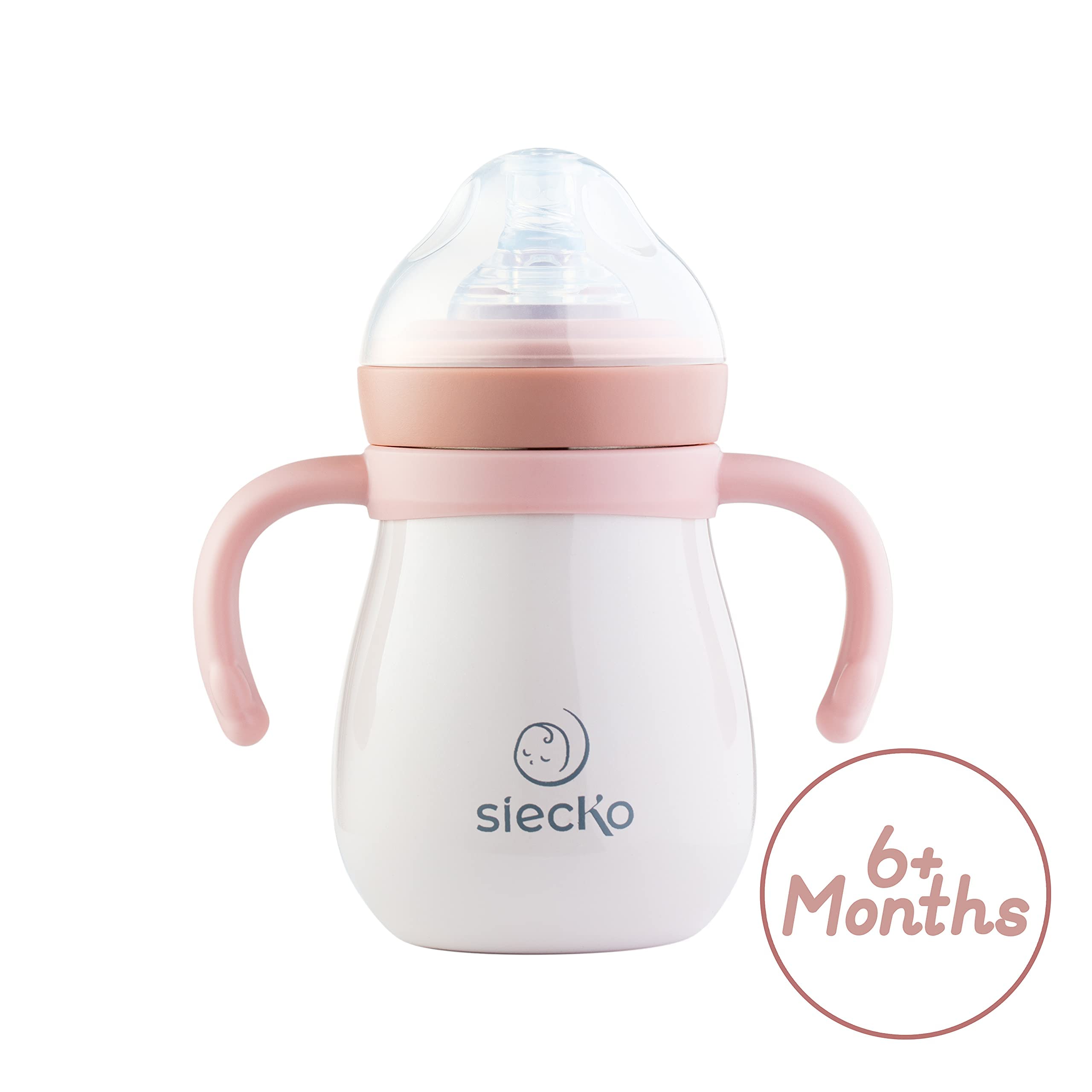 SIECKO Stainless Steel Baby Water Bottle - Straw Sippy Cups For Toddlers - 2 Kinds of Lids - Pacifier and Straw Sippy Cup - Double Walled - Insulated Baby Bottle - 9Oz