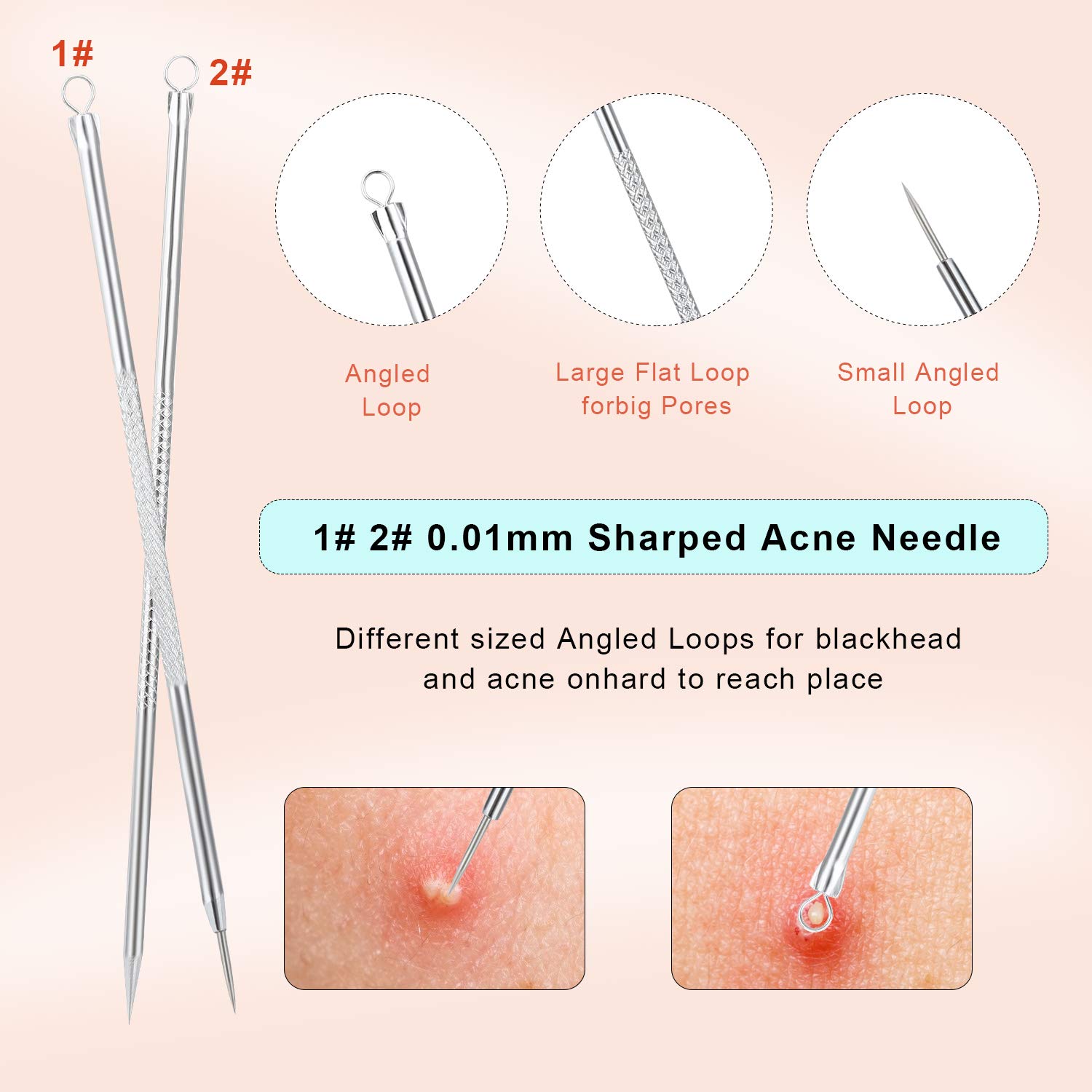 7PCS Blackhead Remover, Blackheads Extraction Removal Tool, Blemish Acne Pimple Extractor, Stainless Steel Removing Kit, Nose Face Clean Tools by OMDEAL