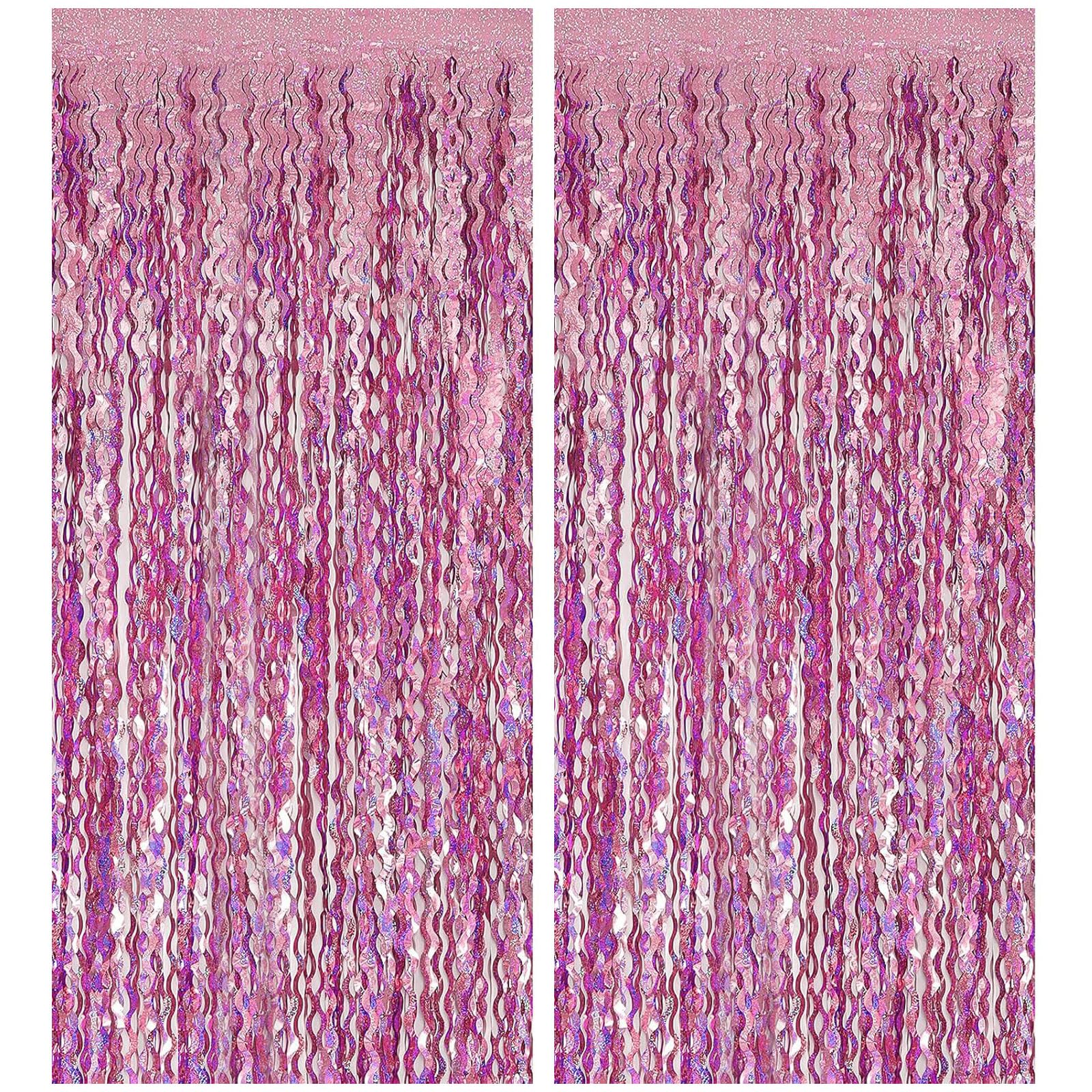 Pink Streamers Fringe Backdrop Tinsel Foil Fringe Curtains Wavy Backdrop for Parties Sparkle Metallic Wavy Foil Fringe Backdrop Curtain Photo Booth Props for Birthday Wedding