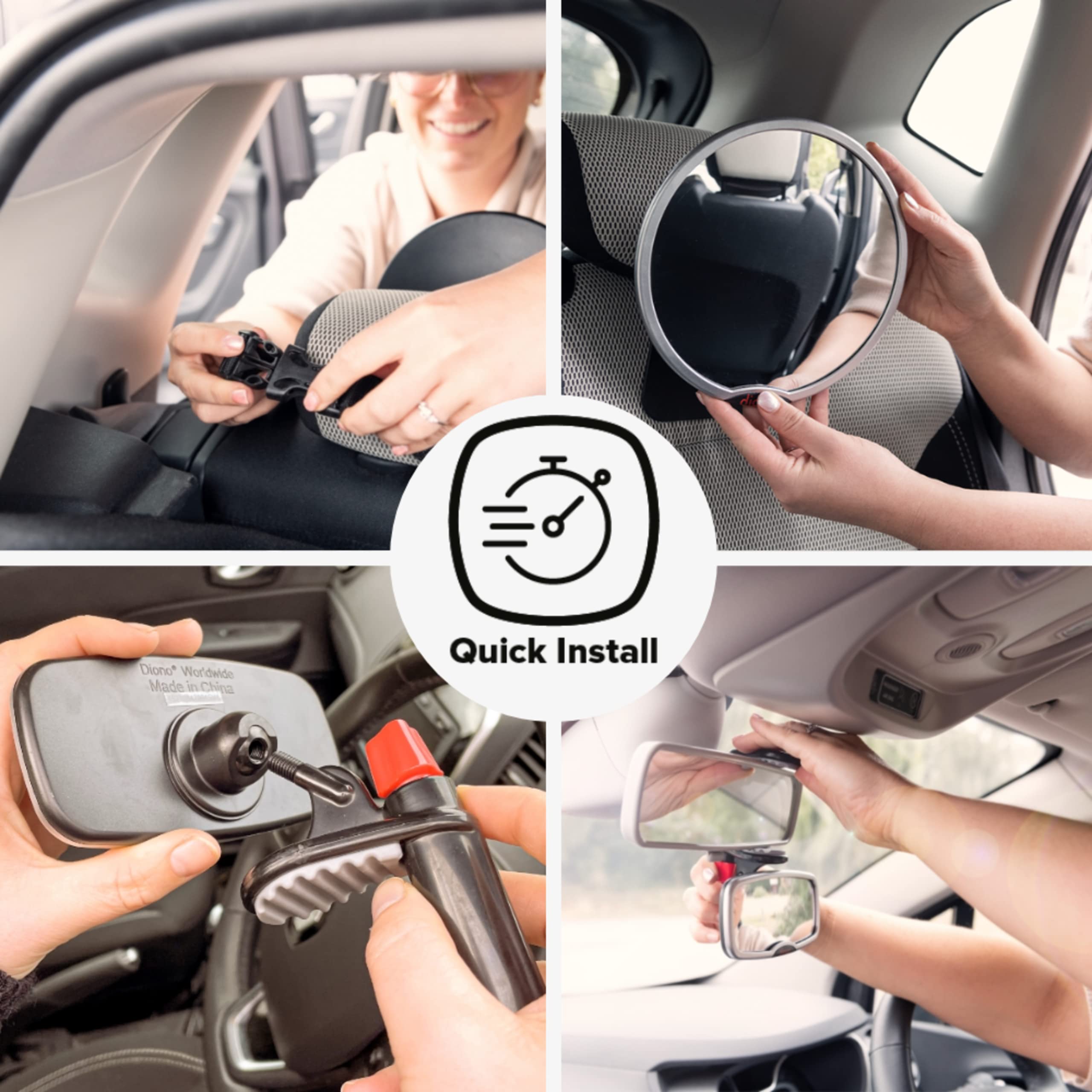 Diono Baby Car Mirror 2 Pack, Includes Safety Car Seat Mirror for Rear Facing Infant & See Me Too Rear View Baby Mirror Both Fully Adjustable with Wide Crystal Clear View, Shatterproof, Crash Tested