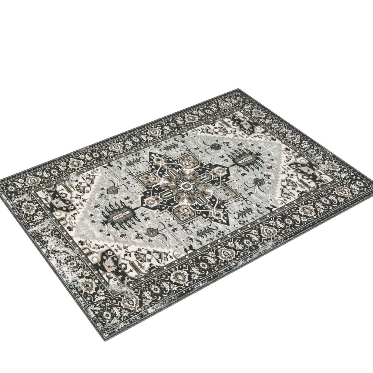 Lahome Boho Rugs for Living Room - 5x7 Area Rugs Machine Washable Throw Black Bedroom Rugs Ultra-Thin Non-Slip Large Dining Room Rug Oriental Indoor Floor Carpet for Kitchen Entraway Office Bathroom