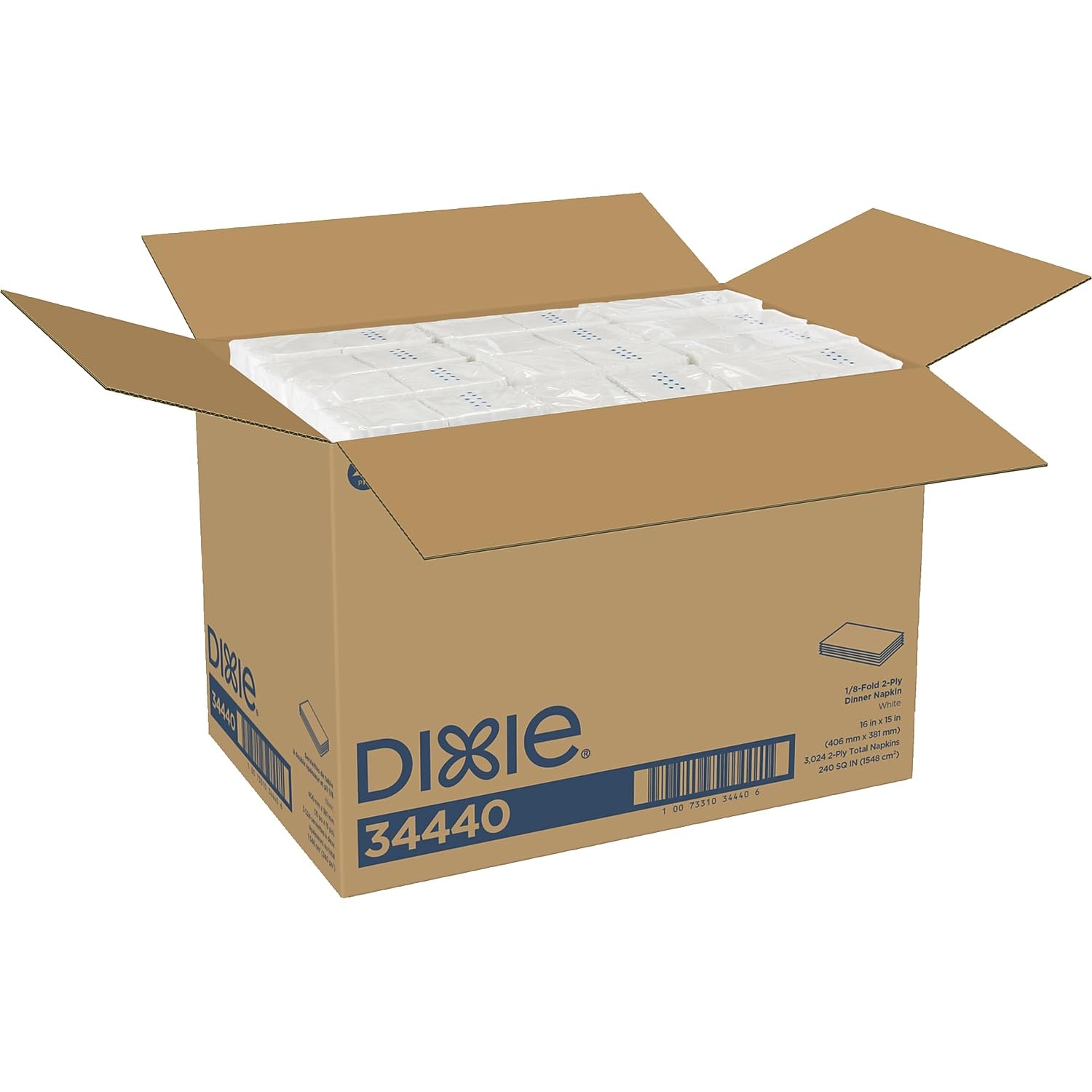 Dixie Dinner Napkin, 2-ply, White, 3024 Napkins/Pack (34440CT)