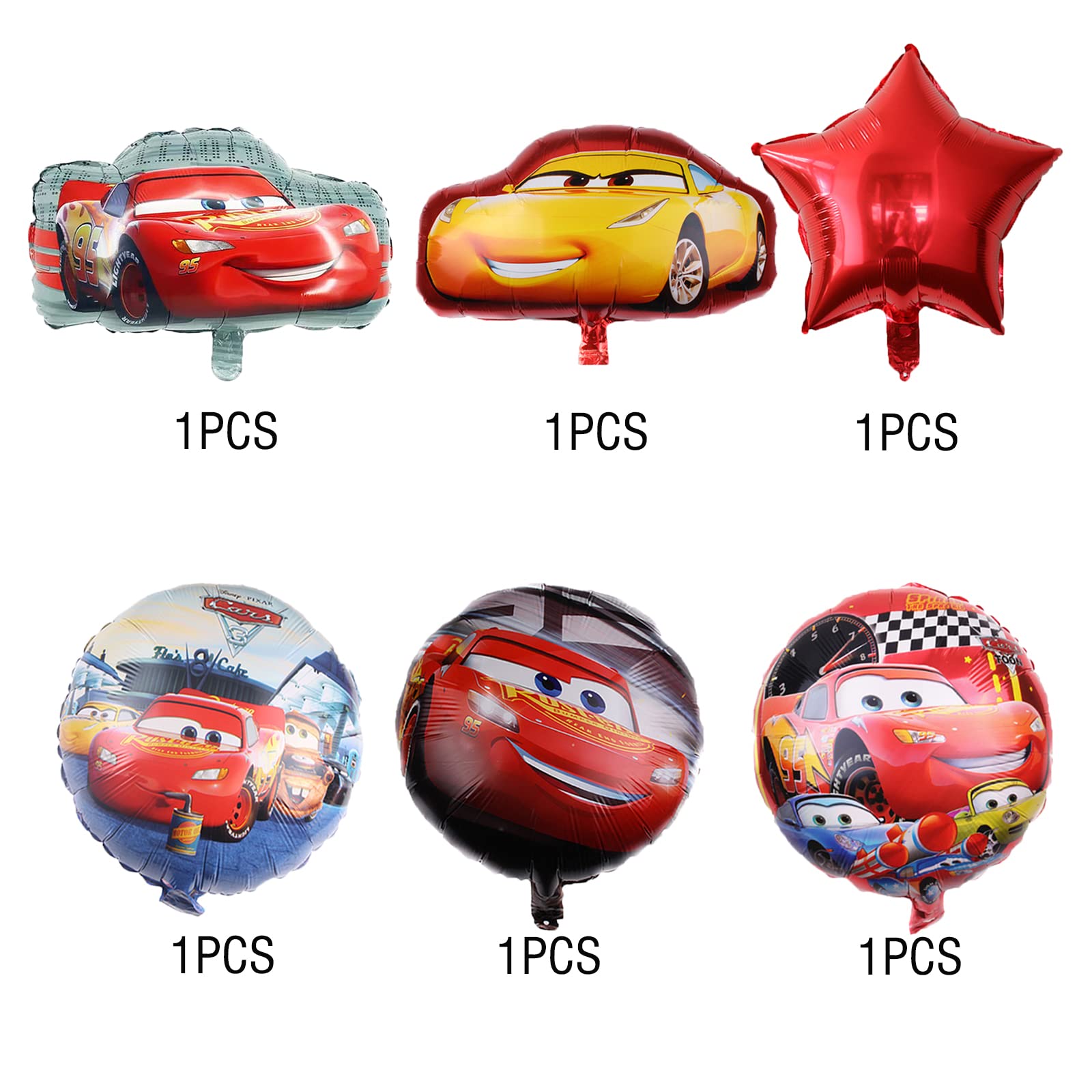 7PCS Cars Lightning McQueen Foil Balloons for Boys Birthday Baby Shower Racing Car Theme Party Decorations