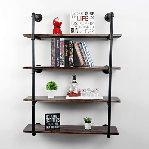 Weven 36" Industrial Pipe Bookshelf Wall Mounted,4 Tier Rustic Floating Shelves,Farmhouse Kitchen Bar Shelving,Home Decor Book Shelves,DIY Bookcase,Hanging Wall Shelves,Black