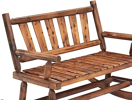 KINTNESS Outdoor Wood Double Rocking Chair - 2-Person Patio Rocker Bench for Balcony Yard Poolside